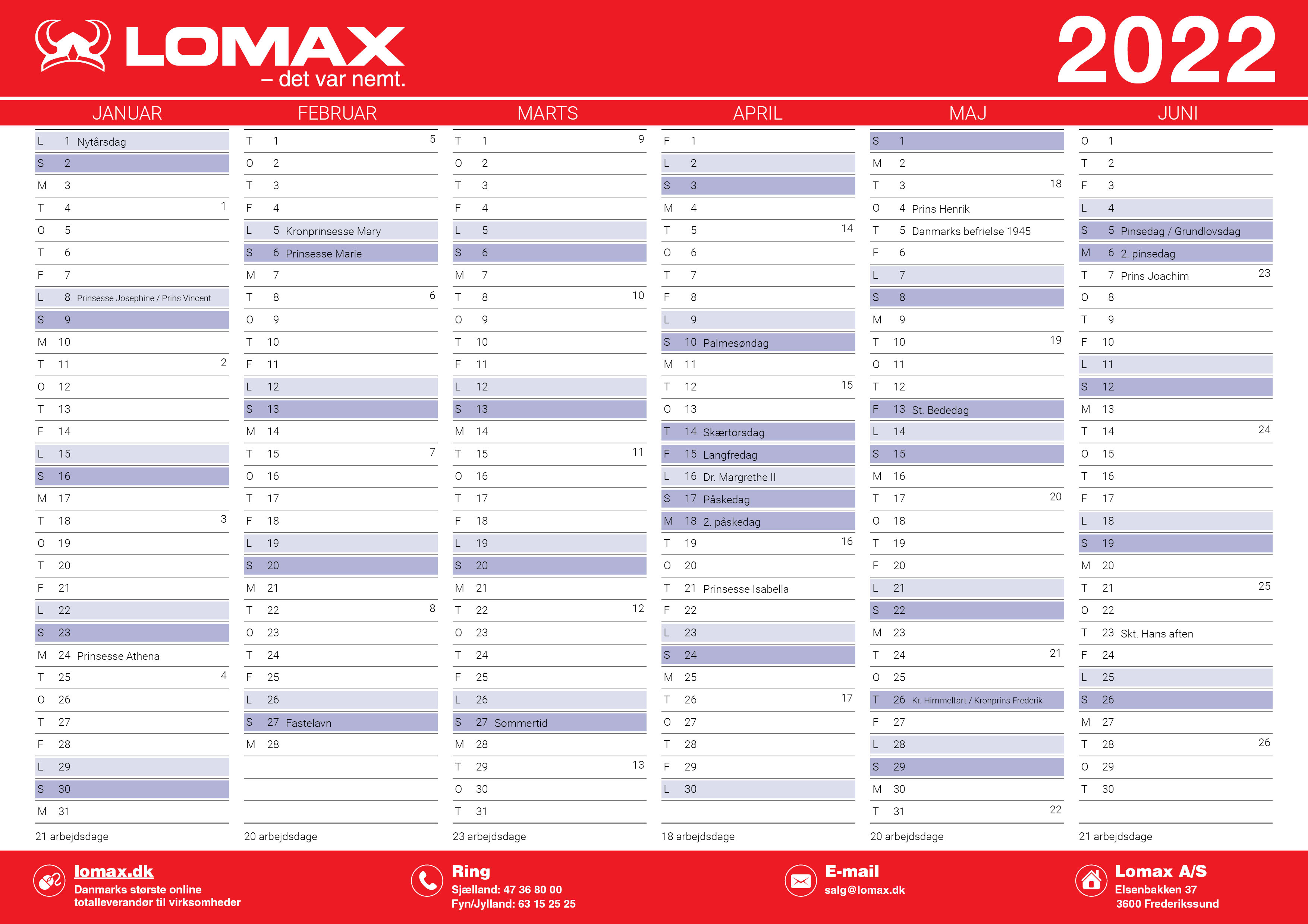 Kalender 2022 - Gratis Print Selv Kalender 2022 | Lomax A/S