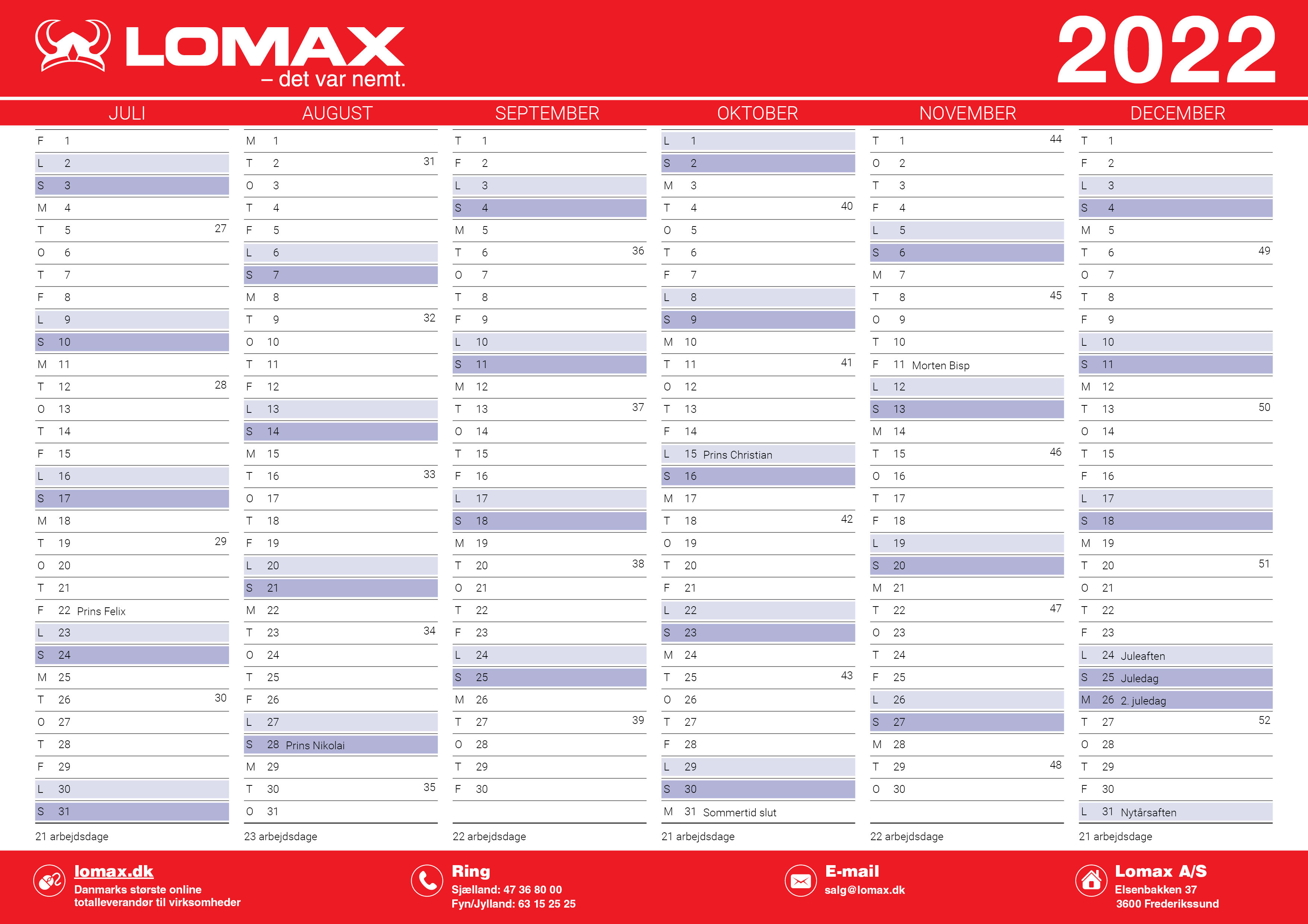 Kalender 2022 - Gratis Print Selv Kalender 2022 | Lomax A/S