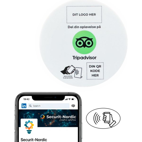 Skilt m/chip selvklæb rund, eget logo, Tripadvisor | Lomax