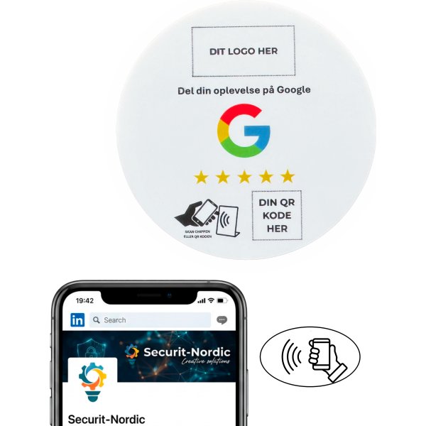 Skilt m/chip selvklæb rund, eget logo, Google | Lomax