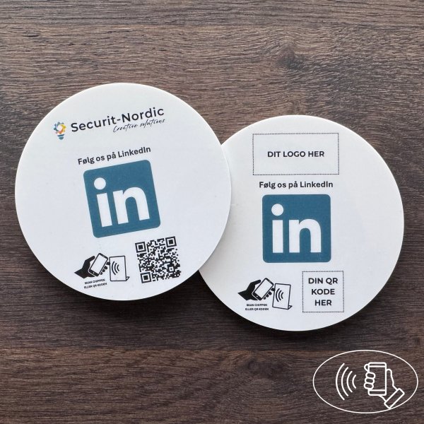 Skilt m/chip selvklæb rund, eget logo, LinkedIn | Lomax