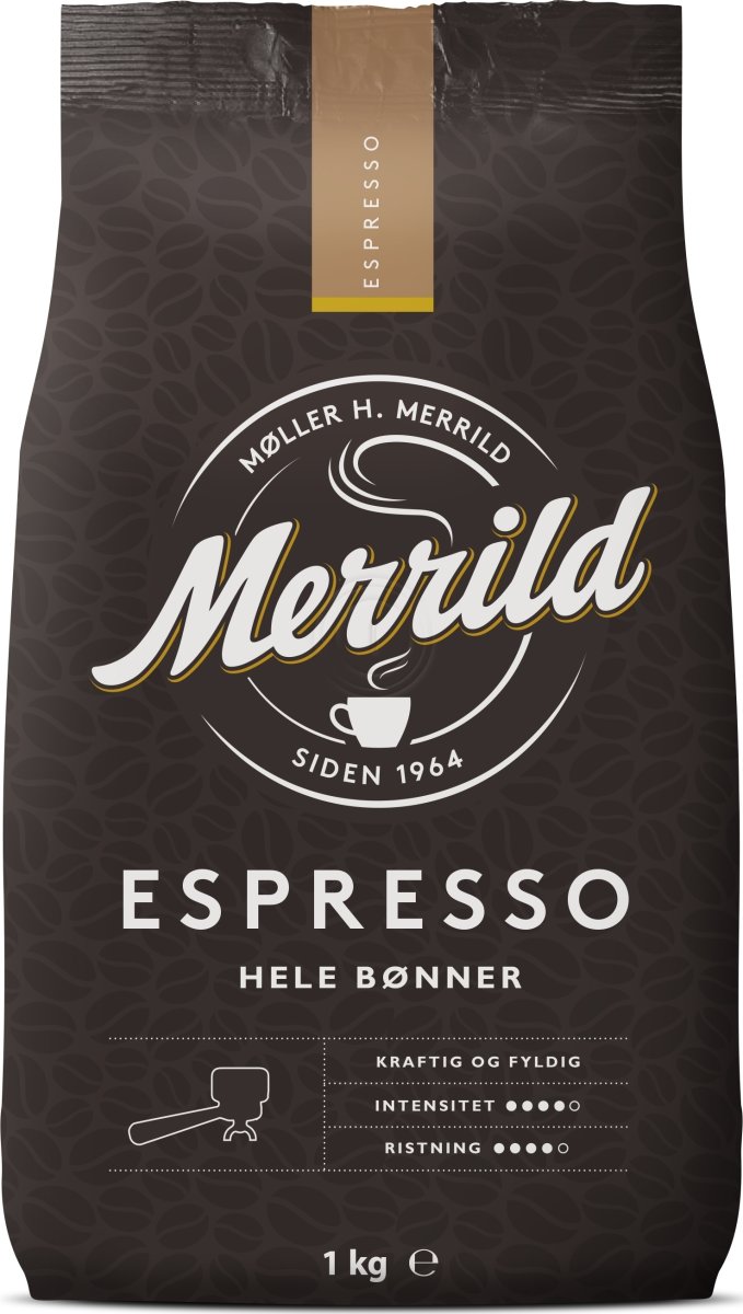 Merrild Espresso helbønner, 1 kg - Køb her til en god pris | Lomax A/S