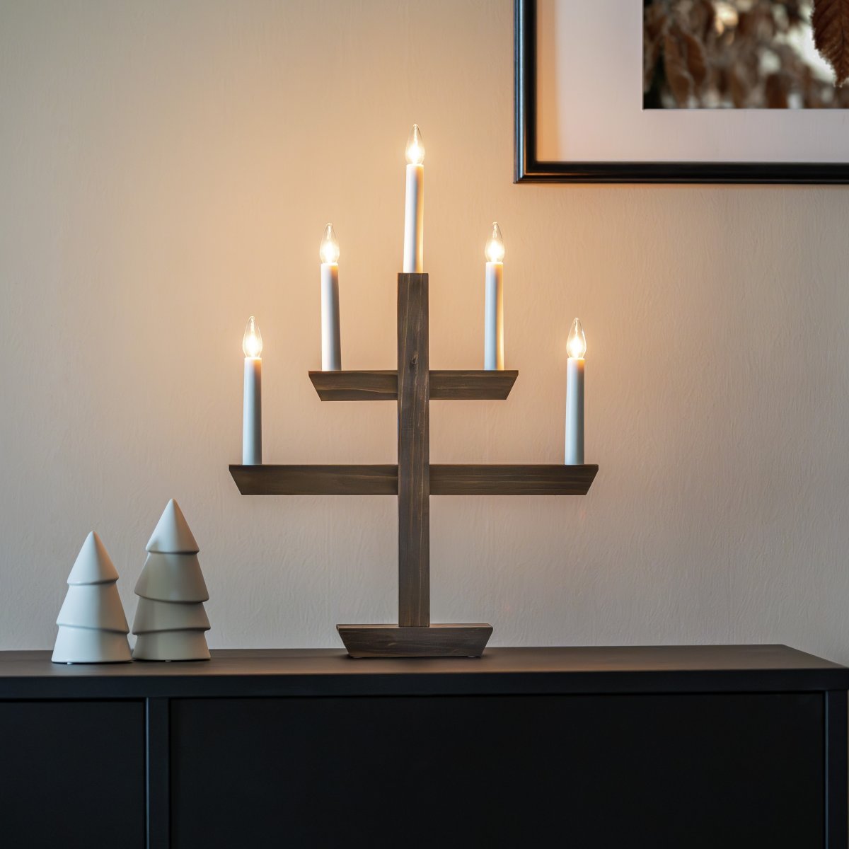 Femarmet Lysestage i Træ m. 5 Lys, brun | Lomax