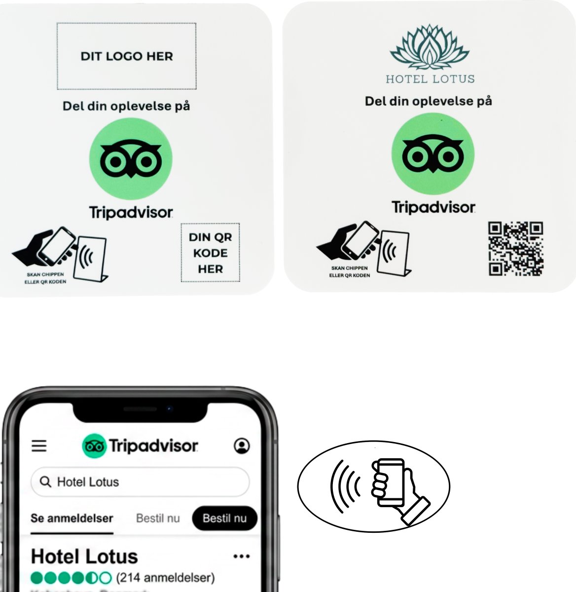 Skilt m/chip selvklæb kvadrat, eget logo, Tripadv. | Lomax