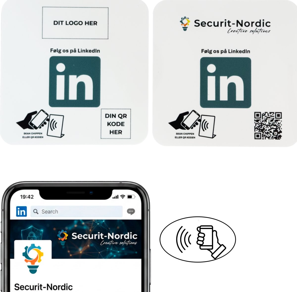 Skilt m/chip selvklæb kvadrat, eget logo, LinkedIn | Lomax